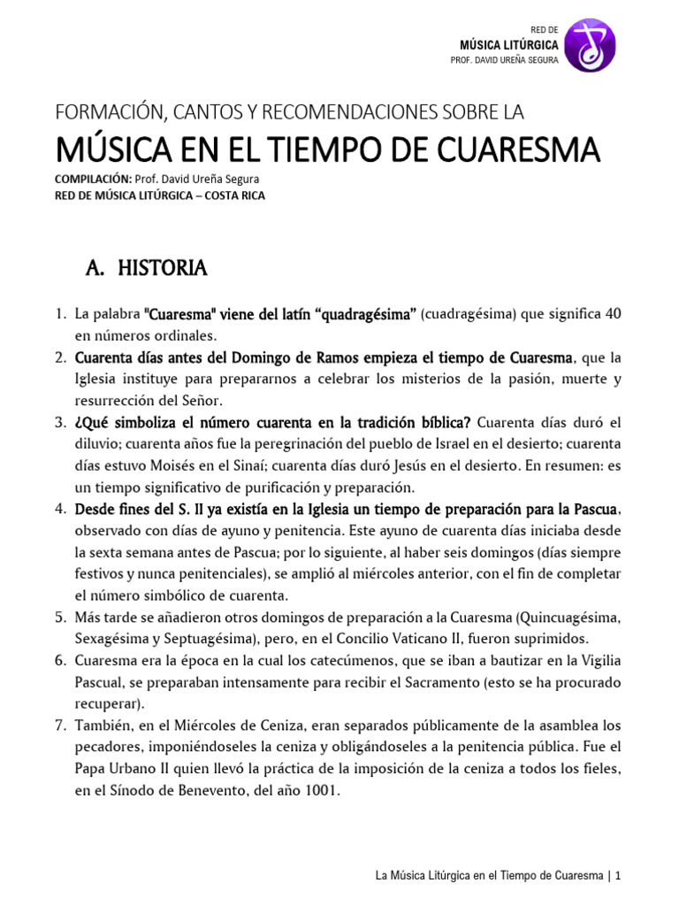 CUARESMA - Prof. David Ureña Segura - 2026 | PDF
