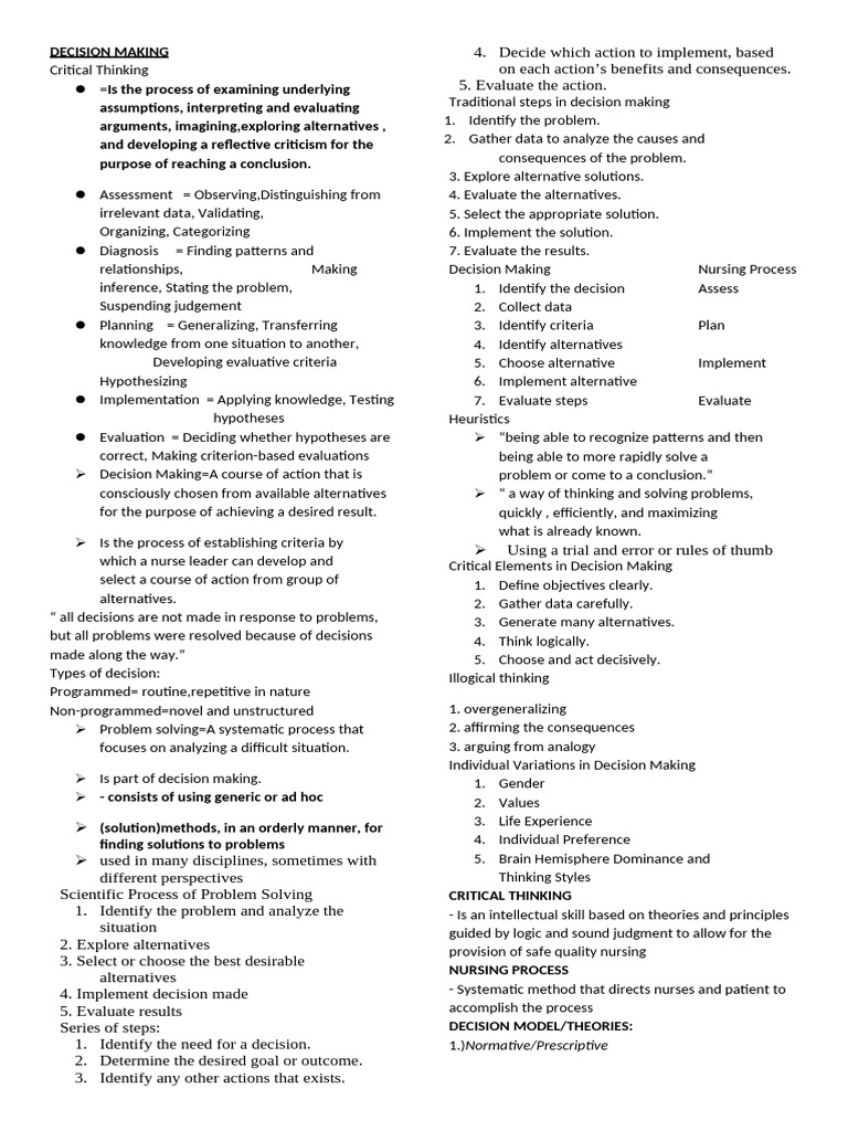 Decision Making Notes | PDF | Decision Making | Thought