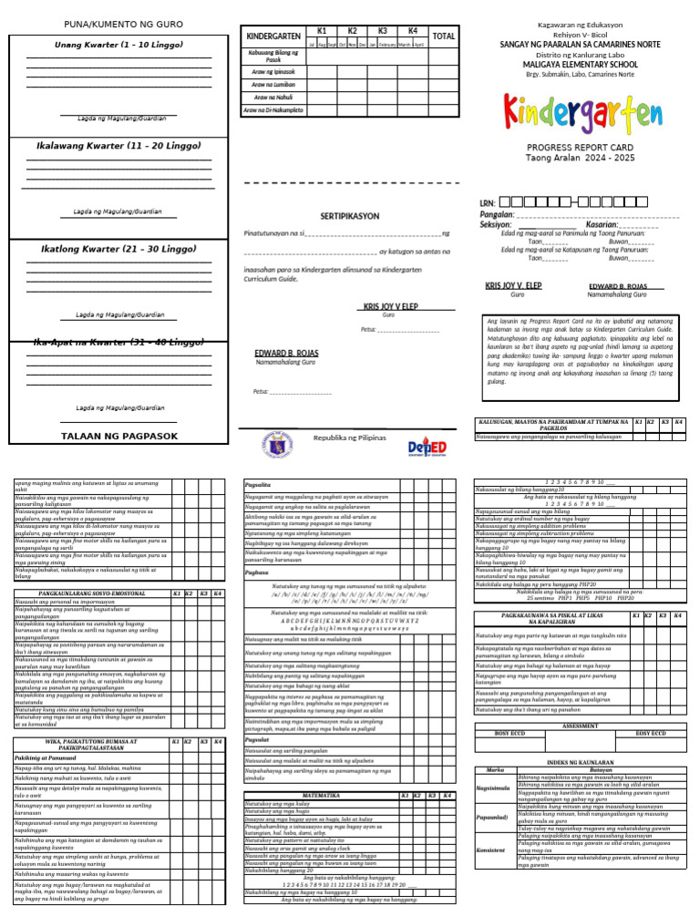 Kindergarten Report Card 2023 2024 Final Copy 1 | PDF