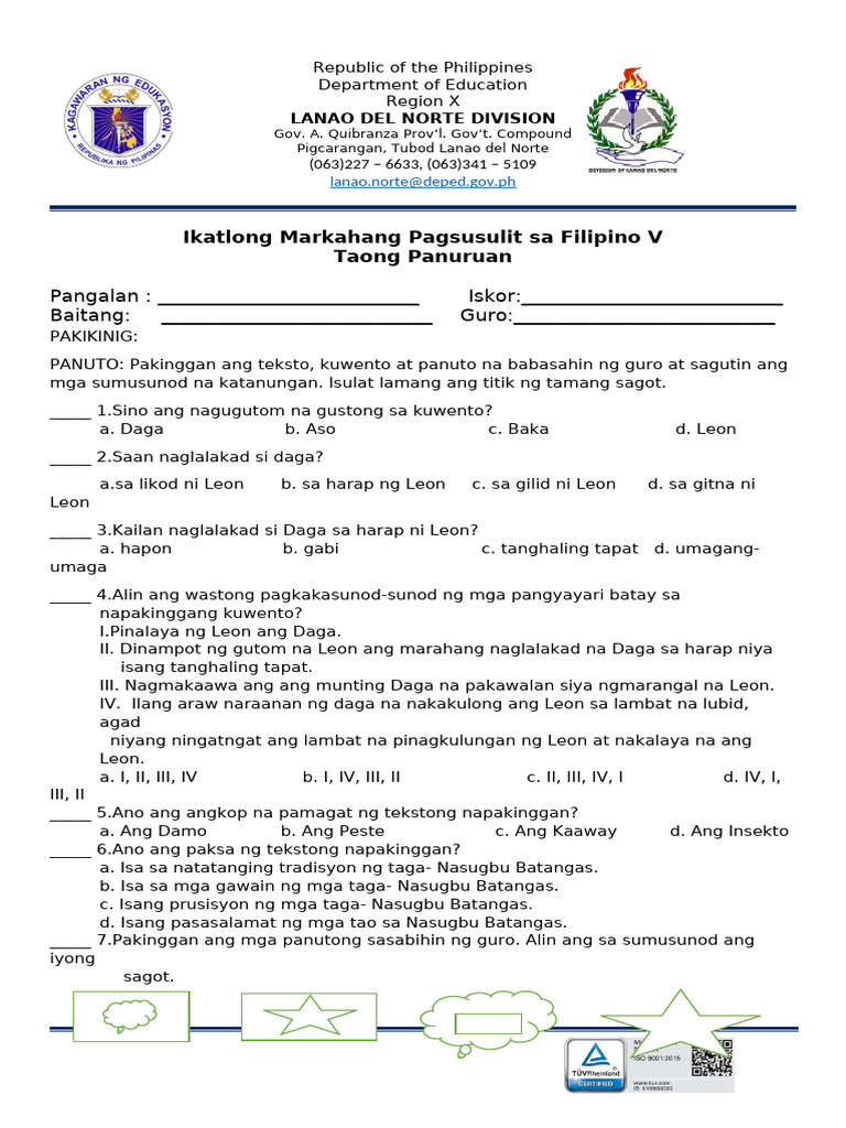 Filipino V 3rd Quarter Exam | PDF