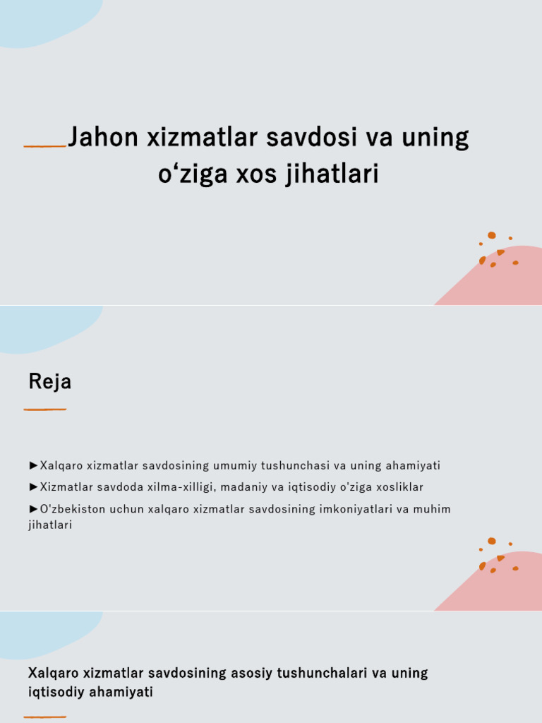 Jahon Xizmatlar Savdosi Va Uning o Ziga Xos Jihatlari | PDF