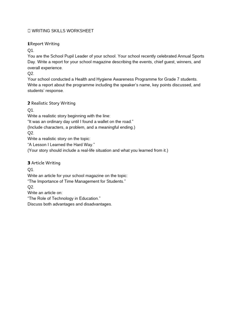 Grade 7 Worksheet Writing Skill | PDF