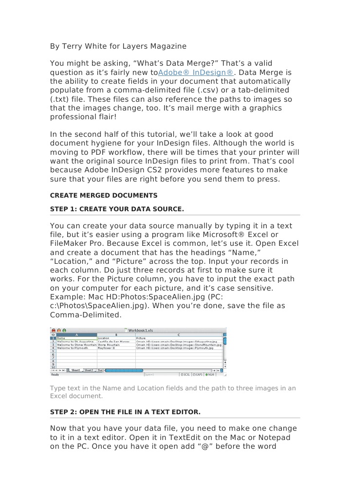 Data Source Merge InDesign | PDF | Adobe In Design | Microsoft Excel
