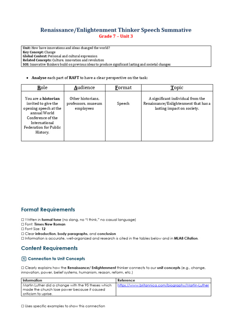 Grade7 U3 Summative Speech Task With Rubric 25 26 | PDF | Age Of ...