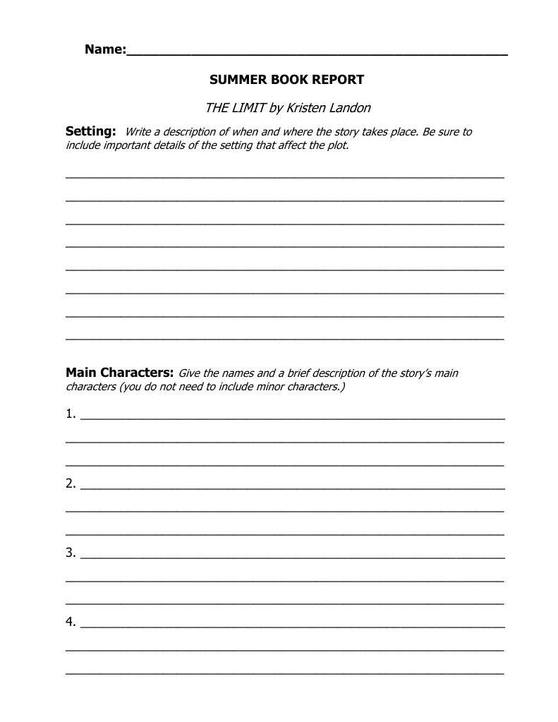 7th Grade Summer Book Report Template | PDF