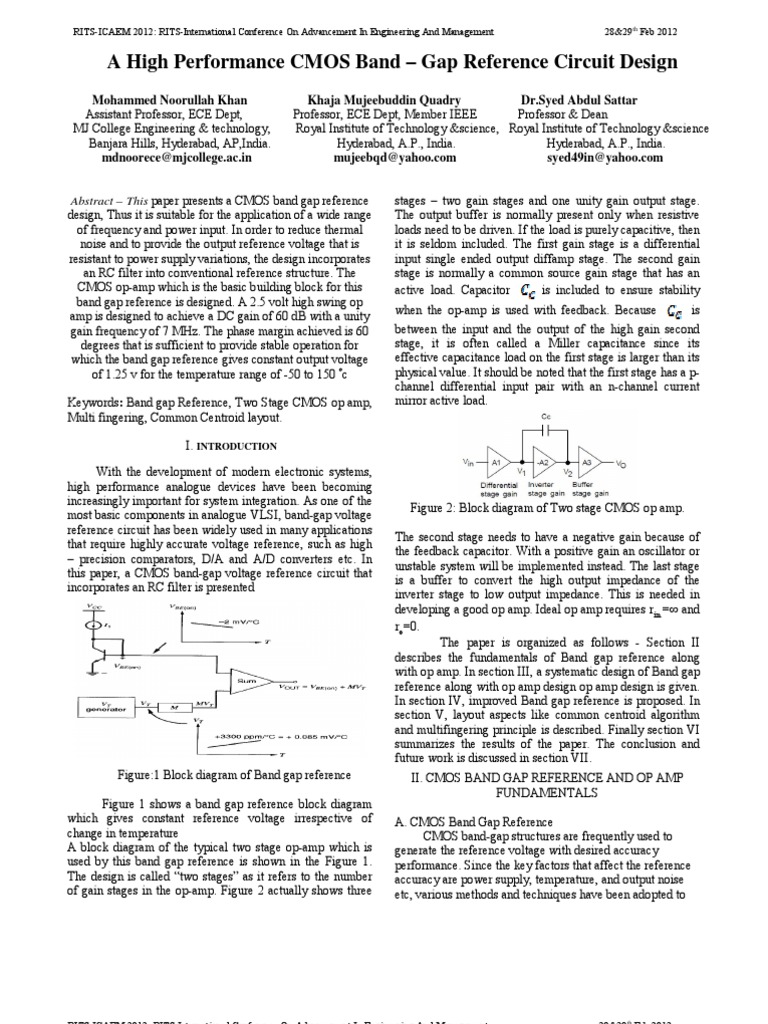 A High Performance CMOS Band - Gap Reference Circuit Design | PDF ...