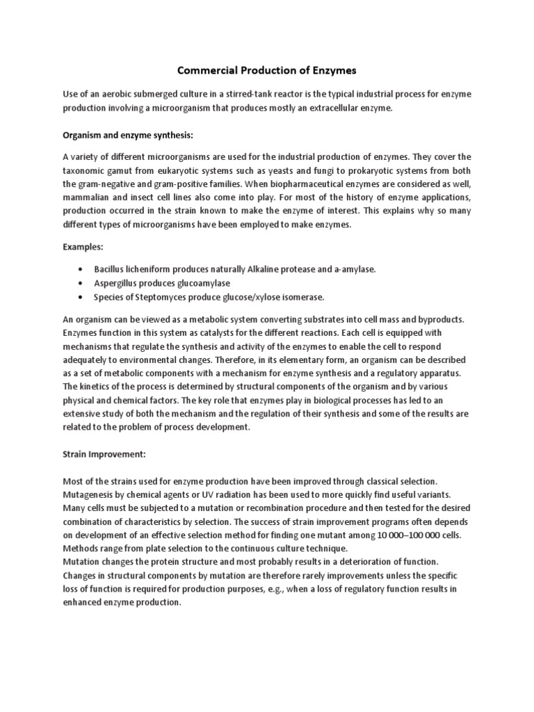 Commercial Production of Enzymes | PDF | Fermentation | Growth Medium