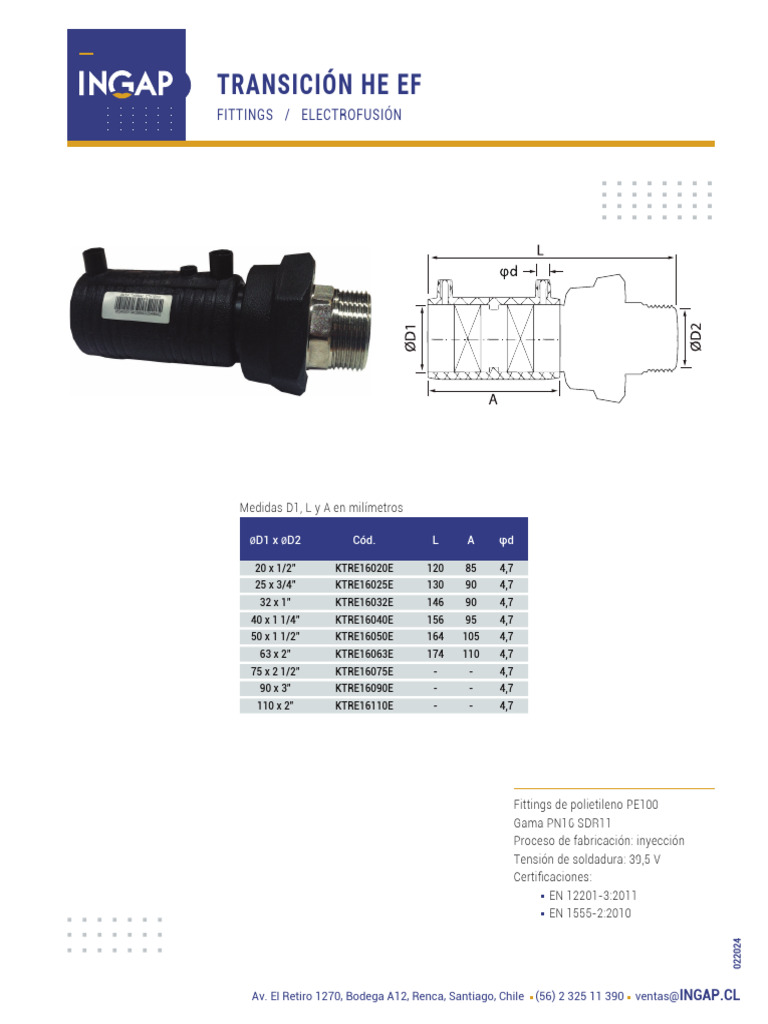 Ingap-FT Fitting Electrofusion Transicion HE-022024 | PDF