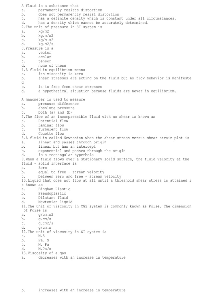 FM MCQ | PDF | Boundary Layer | Viscosity