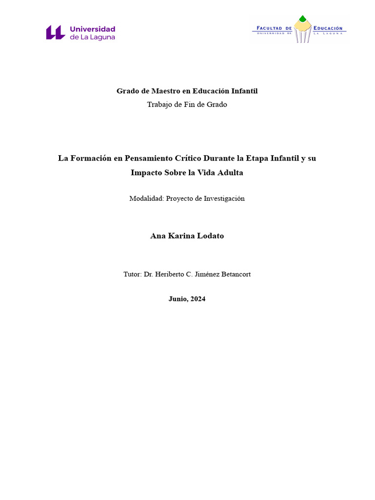 La Formacion en Pensamiento Critico Durante La Etapa Infantil y Su ...