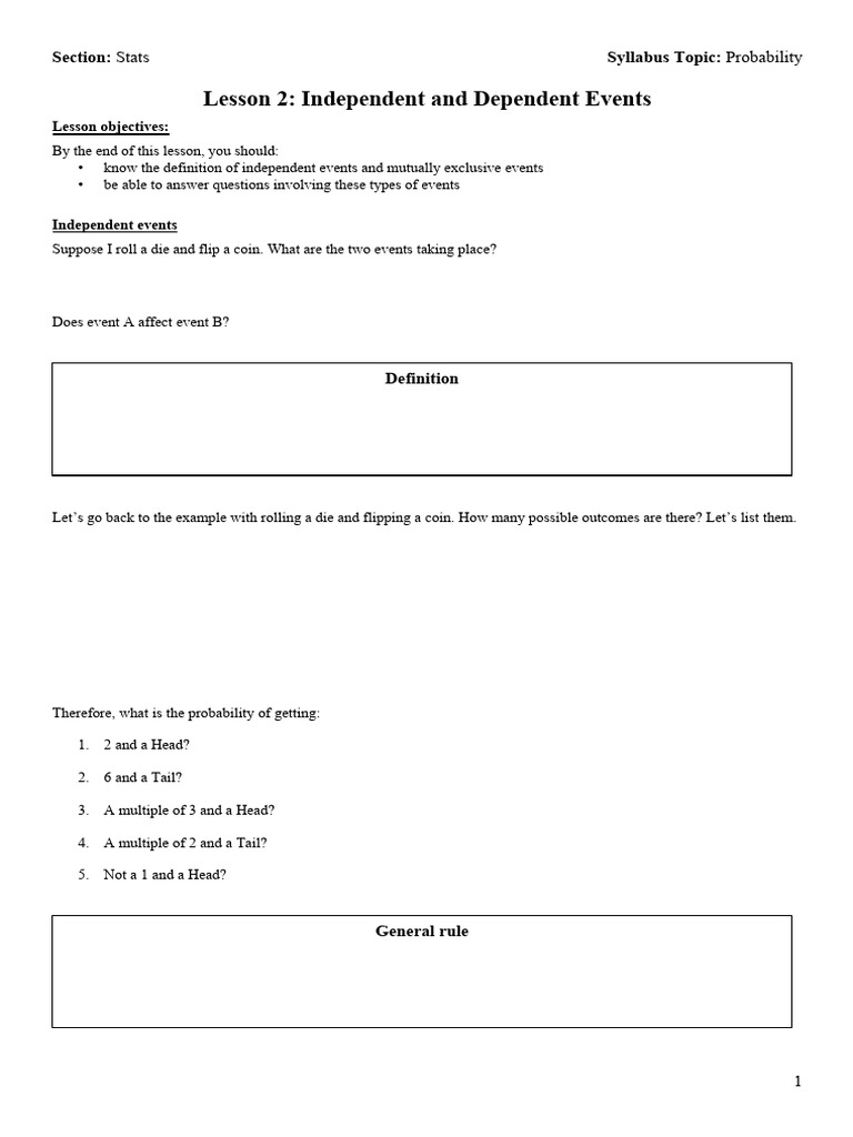 L2 Independent and Dependent Events | PDF | Probability | Probability ...