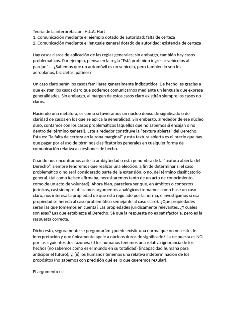 Teoría de La Interpretación Hart | PDF