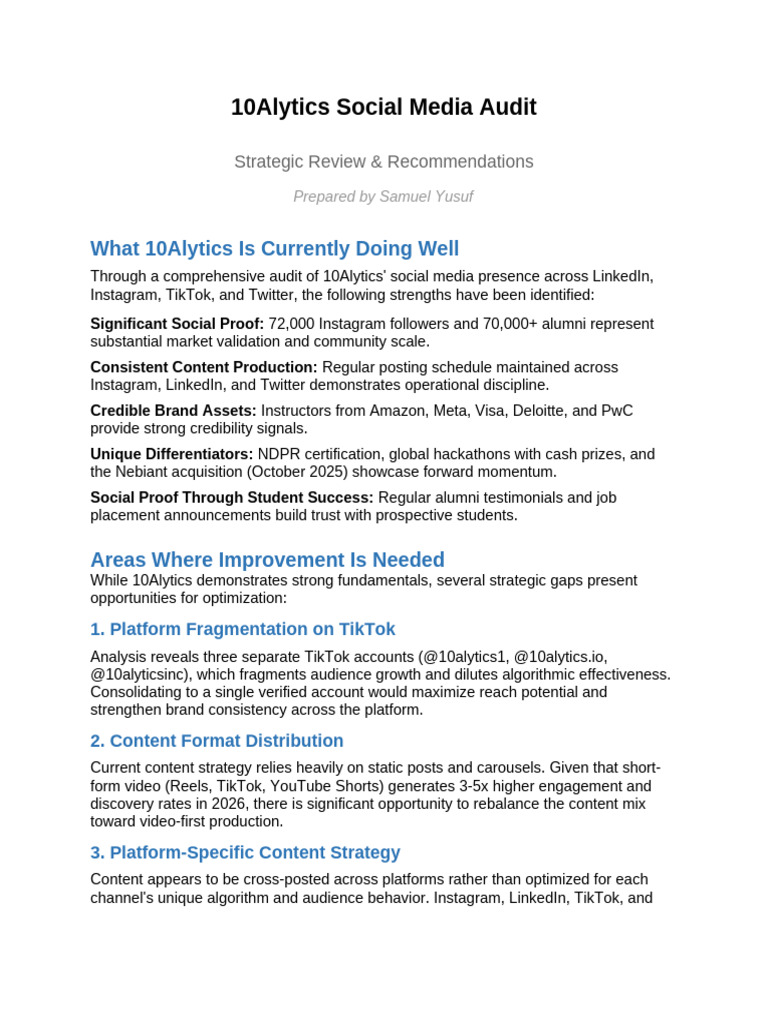 10alytics Social Media Audit | PDF | Competitive Advantage | Linked In