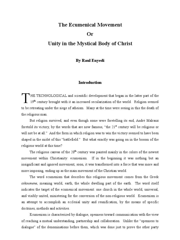 The Ecumenical Movement | PDF | Ecumenism | Christian Denomination