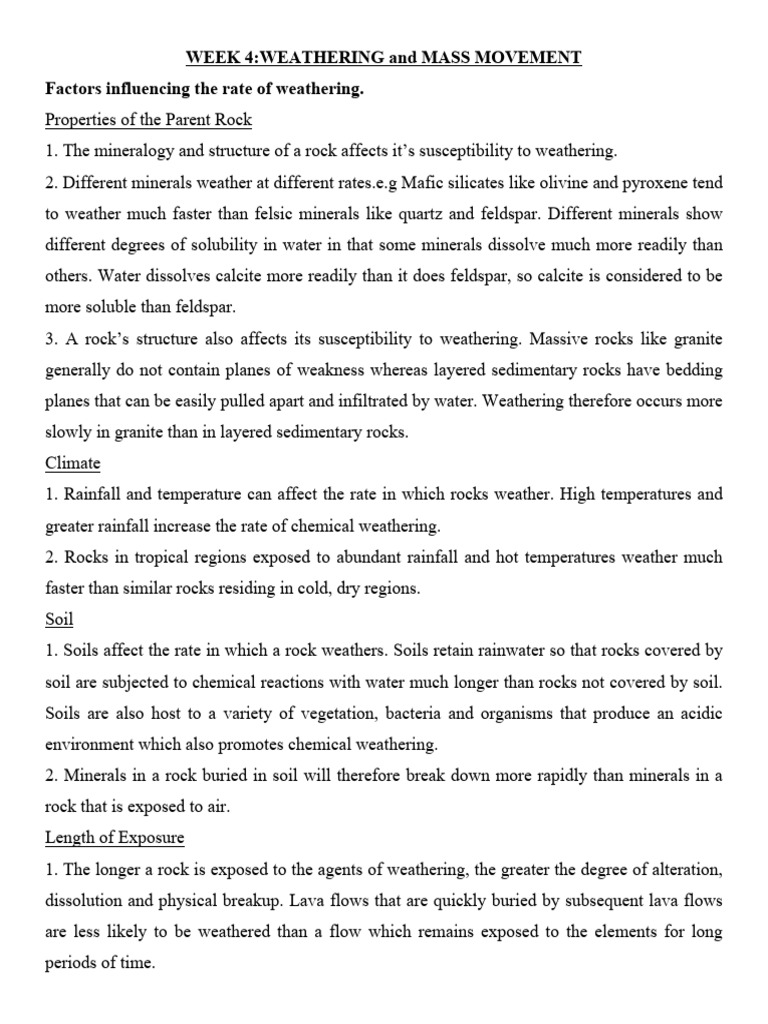 Week 4-1.weathering 2.mass Movement | PDF | Weathering | Minerals