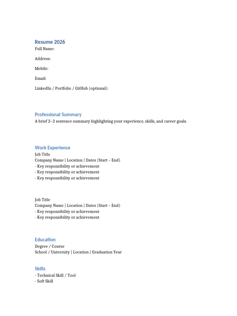 Resume 2026 Template | PDF