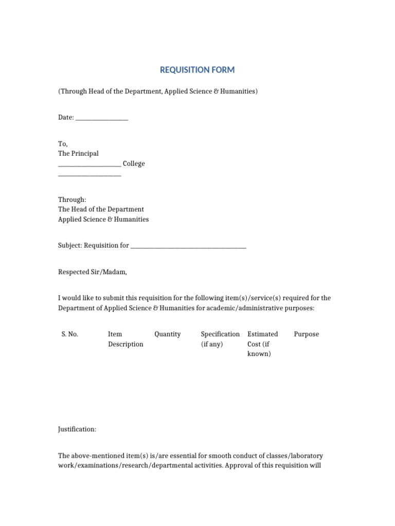 Requisition Form Applied Science and Humanities | PDF