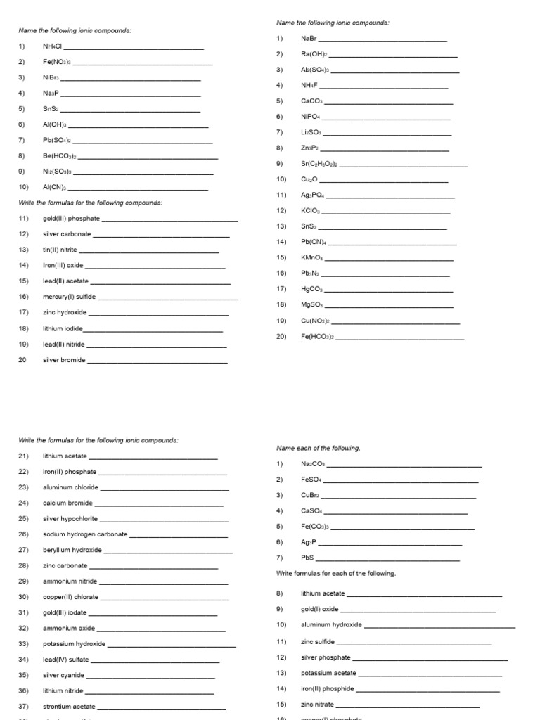 019c Mixed Ionic Nomenclature Practice | PDF | Hydroxide | Silver