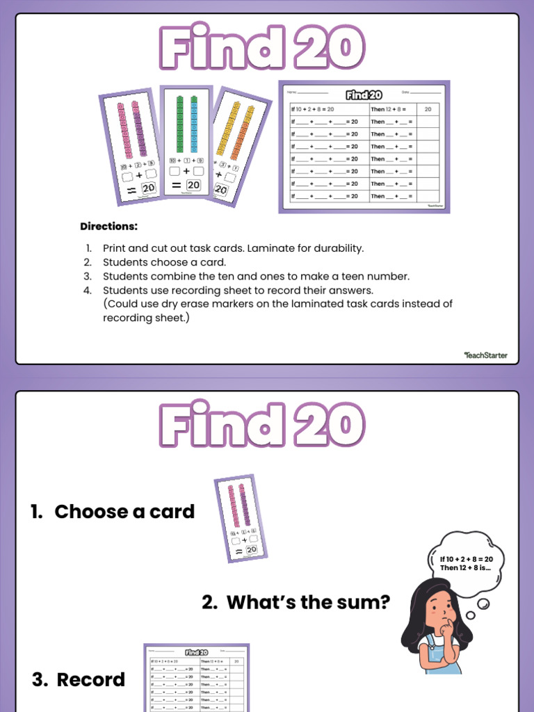 Find 20 Addition Strategy Task Cards A Do Be Reader | PDF