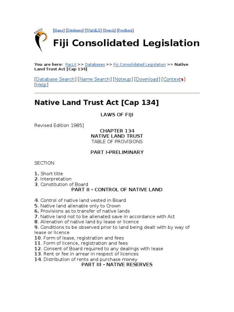 Analysis of the Native Land Trust Act of Fiji | PDF | Service Of ...