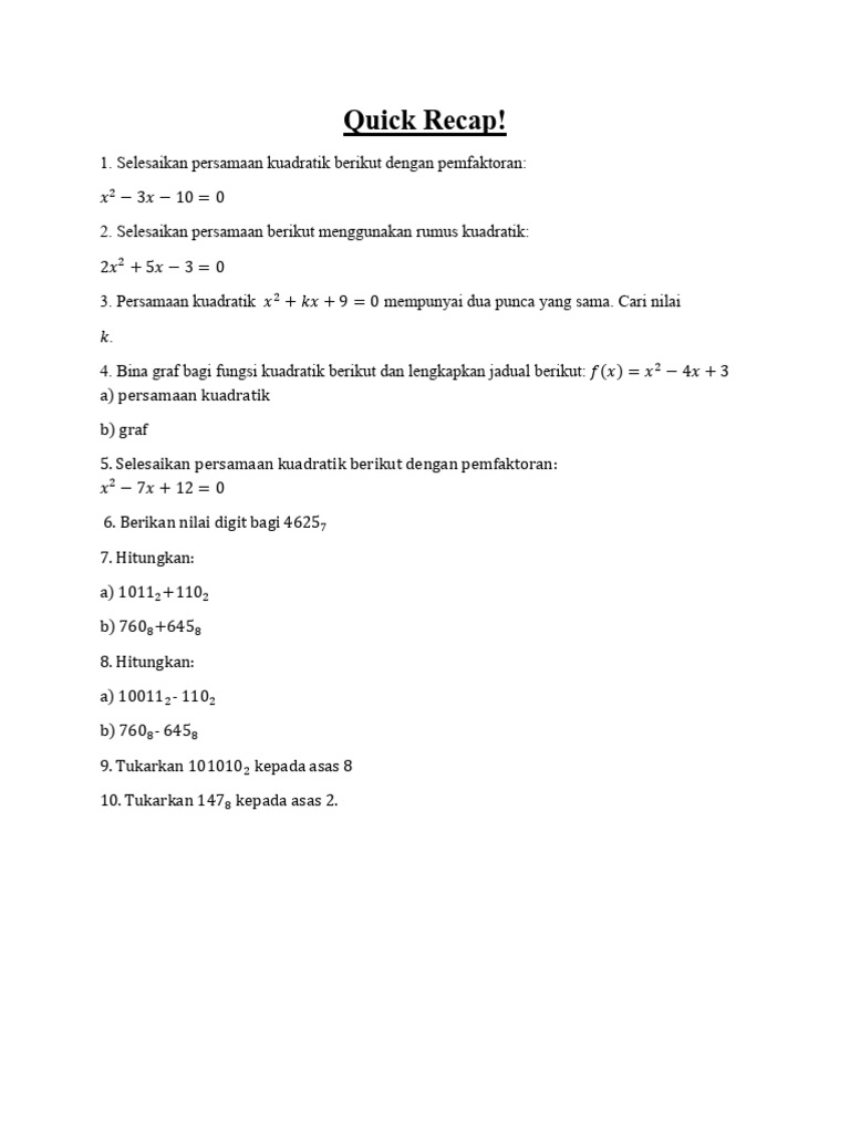 Quick Recap Math Topik 1,2 | PDF