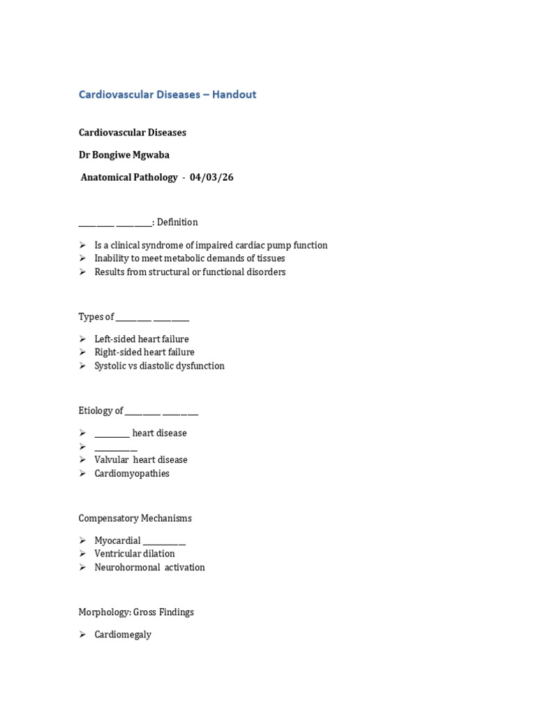 Cardiovascular Diseases Handout | PDF | Atherosclerosis | Atheroma