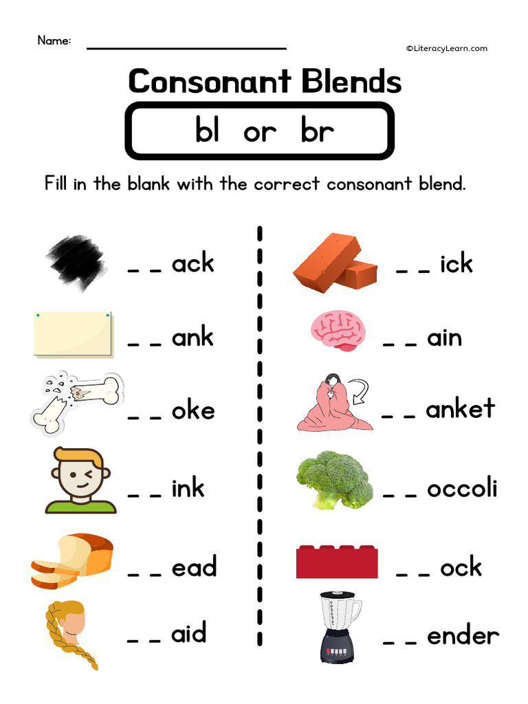 Consonant Blends BR and BL Worksheets | PDF