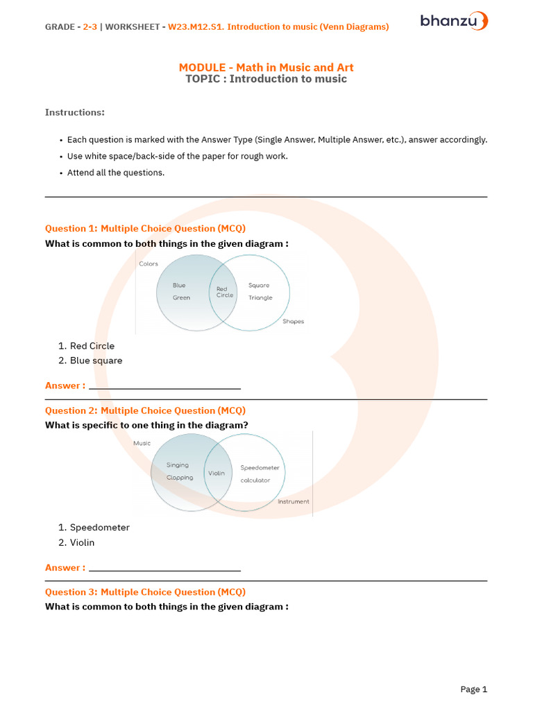 W23.M12.S1. Introduction To Music (Venn Diagrams) | PDF | Tests ...