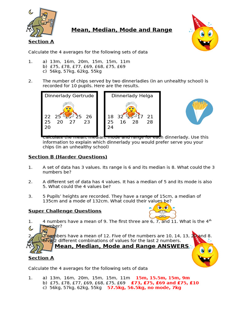 1) Mean, Median, Mode and Range Harder | PDF