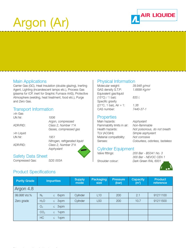 Argon Specification_AIR LIQUIDE | Argon | Gases