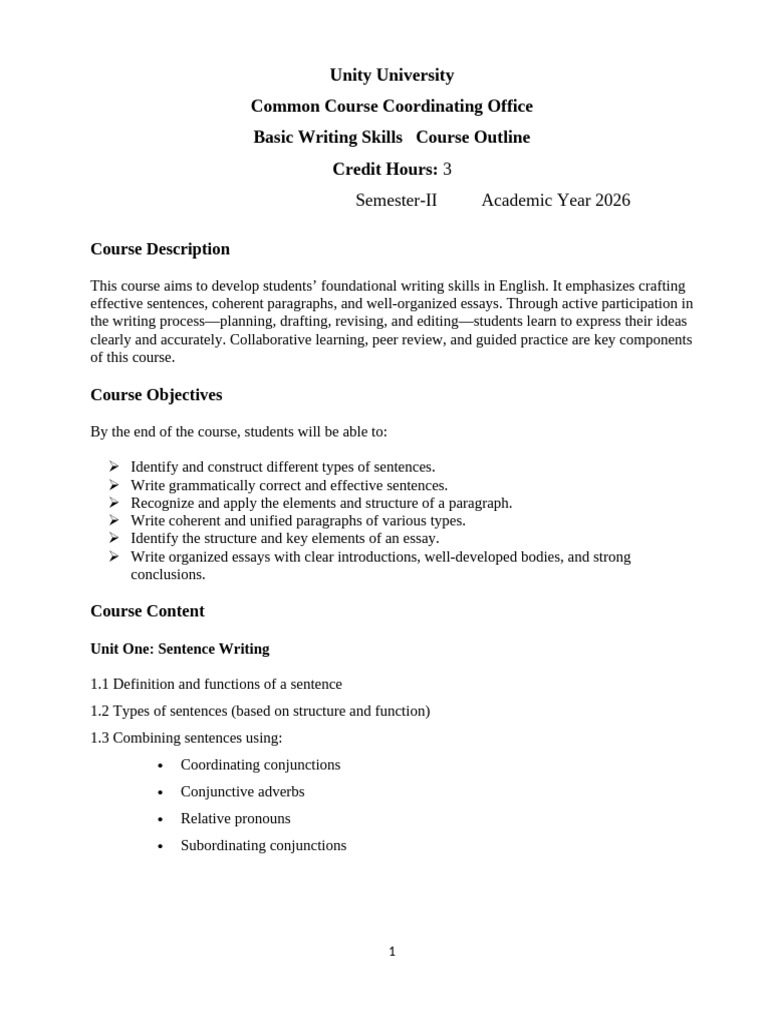 2-Basic Writing Course Outline-2018 | PDF | Essays | Human Communication