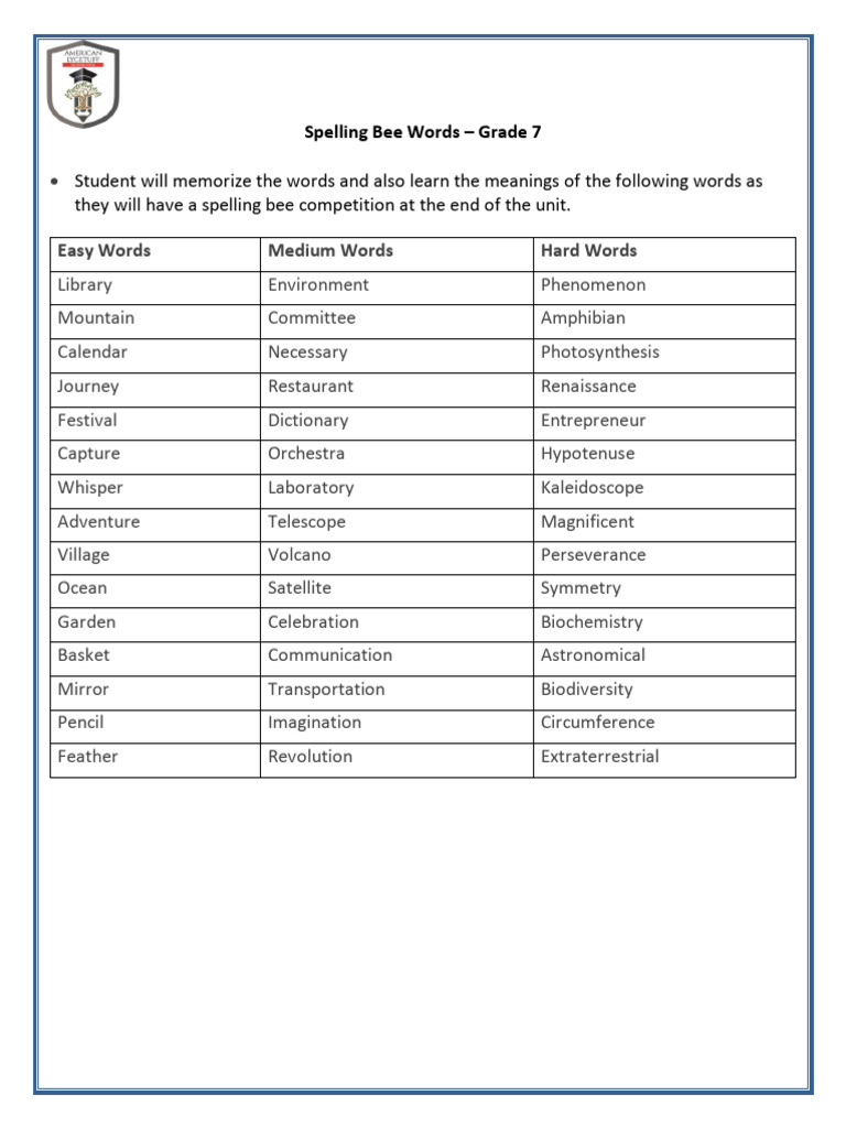 Spelling Bee Word List | PDF