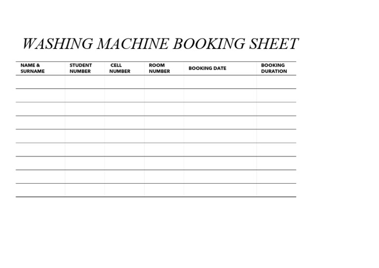 Washing Machine Booing Sheet | PDF