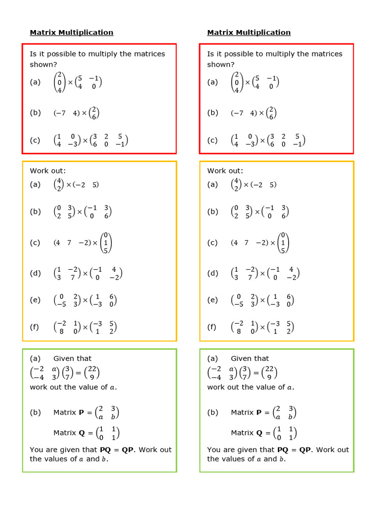 Matrix Multiplication Practice Strips | PDF