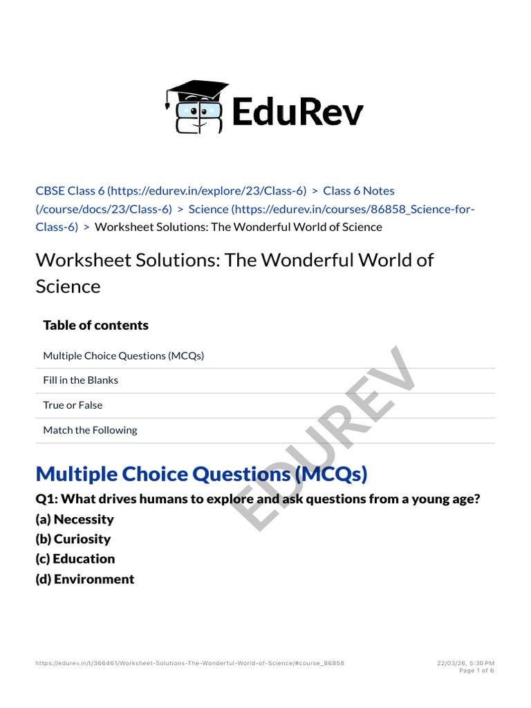 Worksheet Solutions - The Wonderful World of Science - Science For ...
