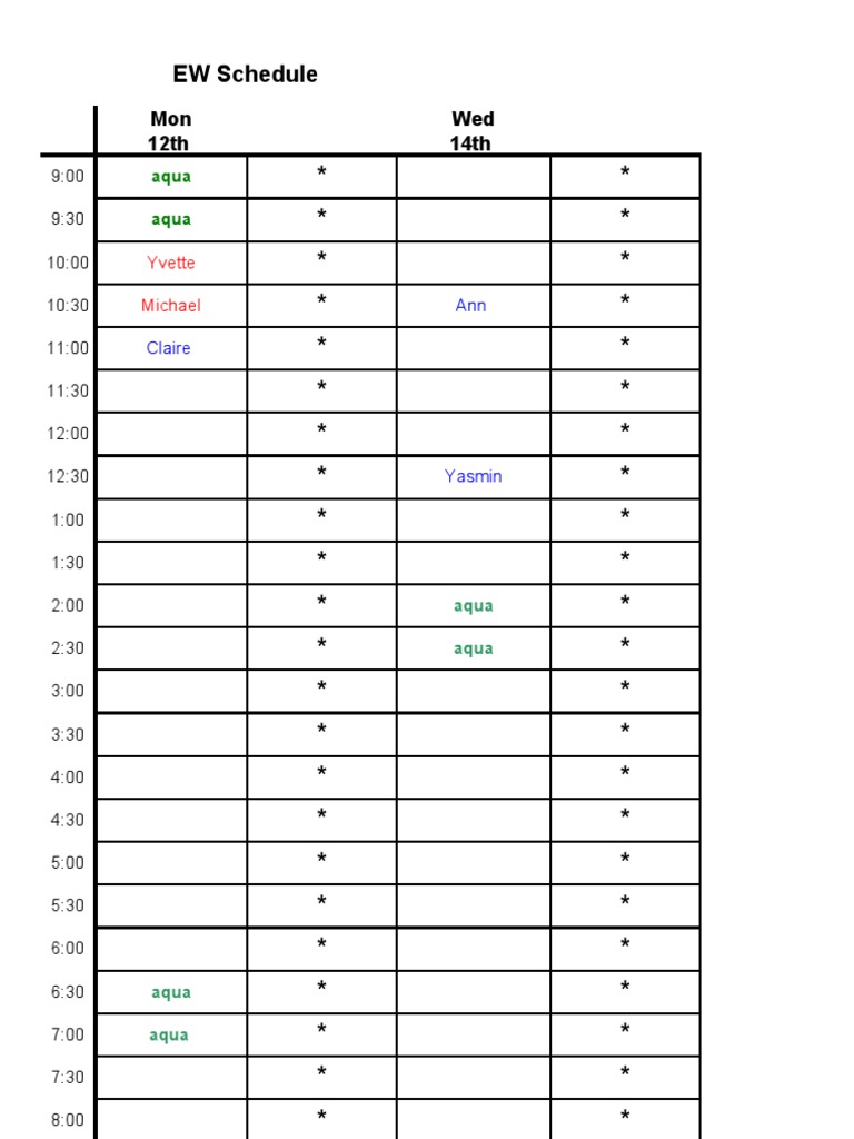 Weekly Aqua Class Schedule | PDF