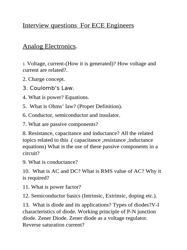 Interview Questions For ECE Engineers | PDF