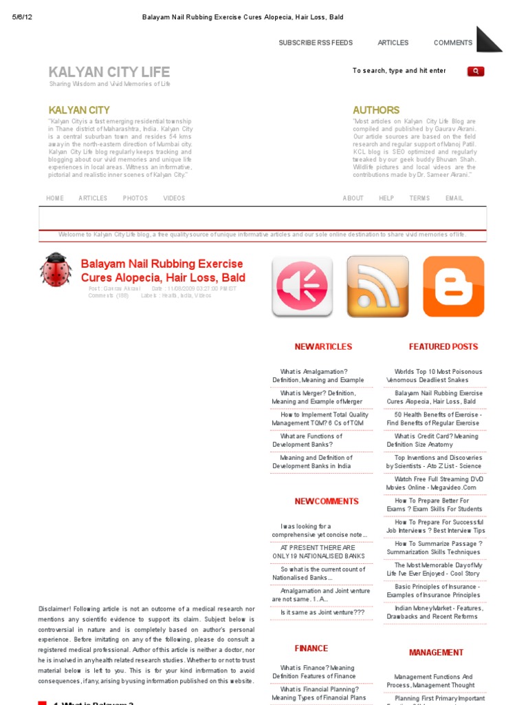 Balayam Nail Rubbing Exercise Cures Alopecia, Hair Loss, Bald | PDF ...