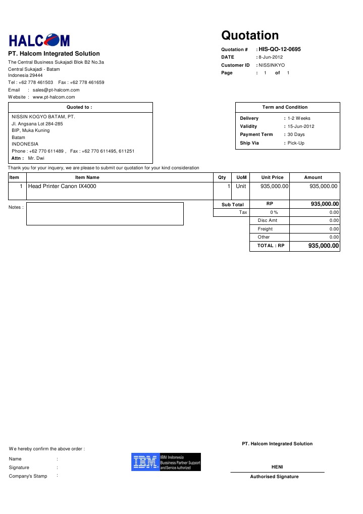 Quotation for Canon IX4000 Printer | PDF