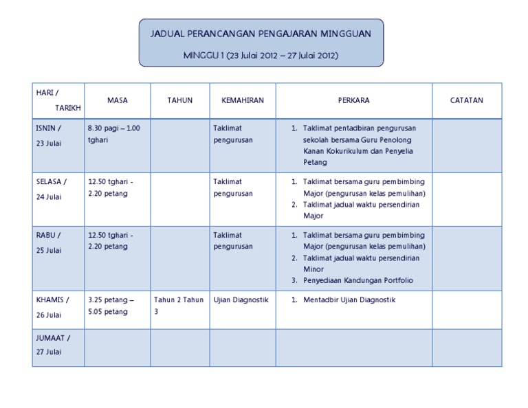 Jadual Pengajaran Mingguan | PDF
