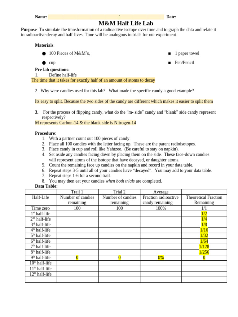 Copy of 7 - M and M's Half Life Lab | PDF