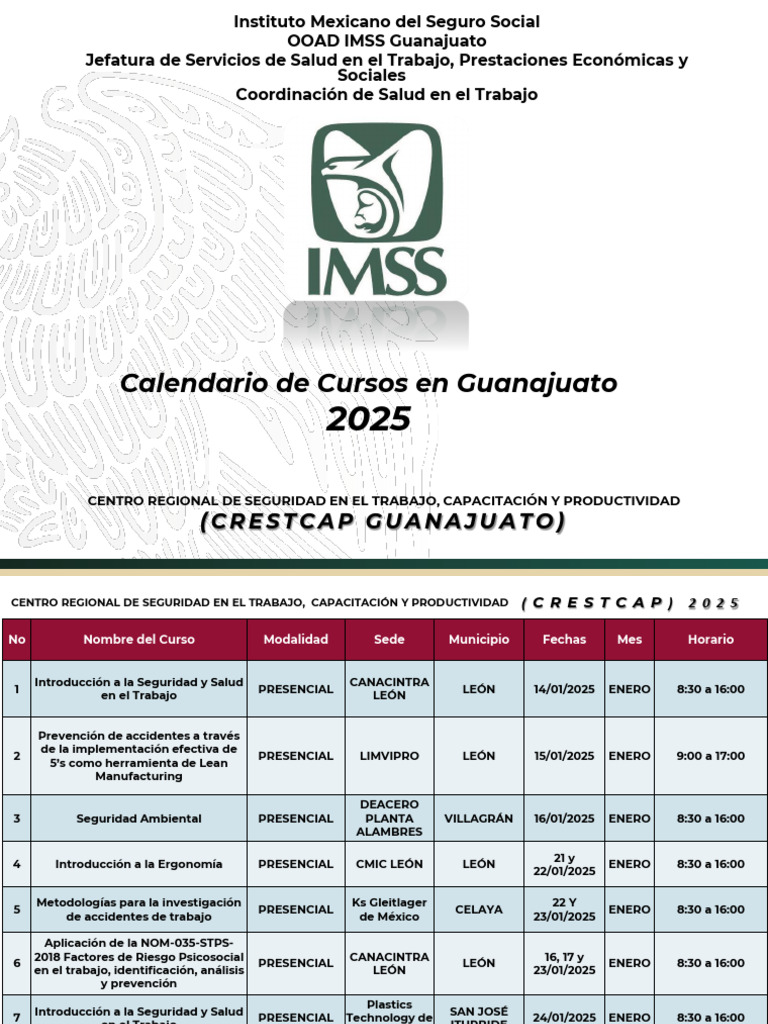 Calendario de Cursos CRESTCAP GTO. 2025 | PDF | Seguridad y salud ...