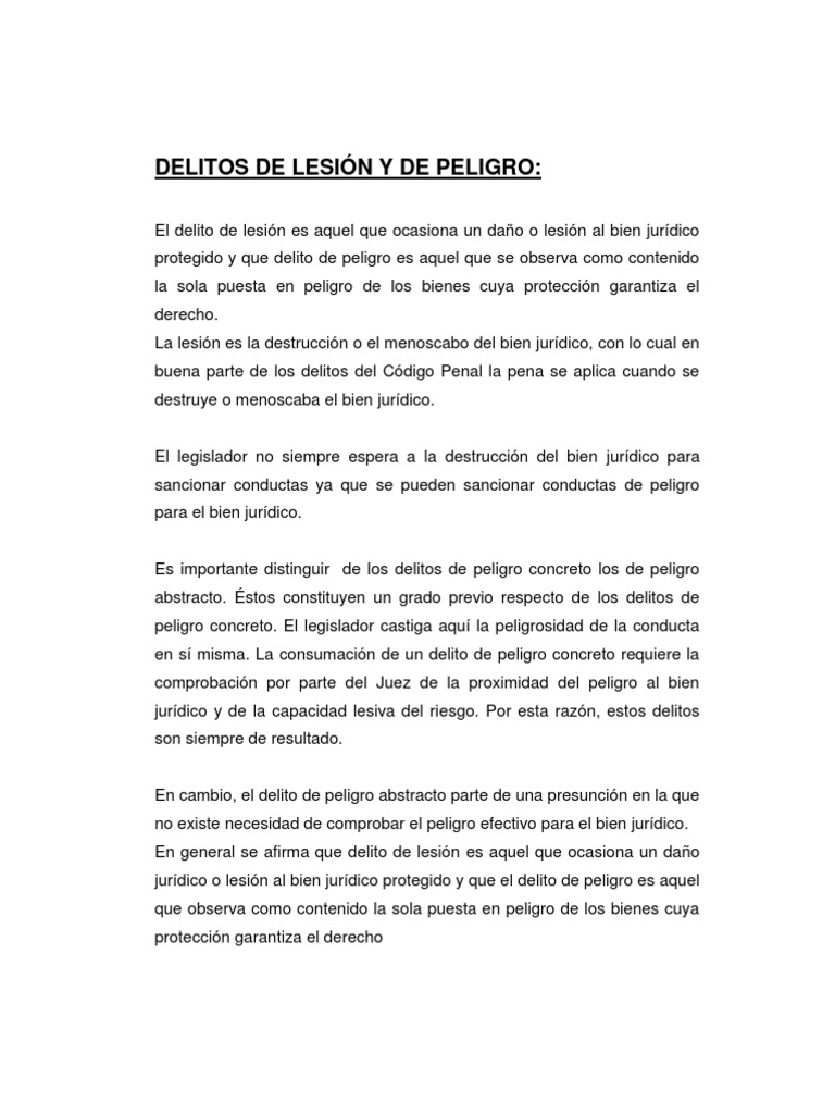 Delitos de Lesión y de Peligro | PDF | Delito | Derecho penal