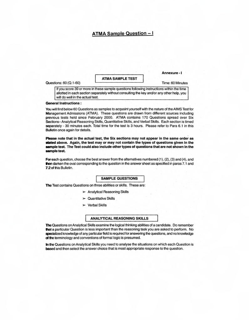 ATMA Sample Question I | PDF