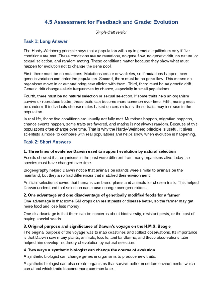 Evolution Assessment 4 Simple English | PDF | Natural Selection | Evolution