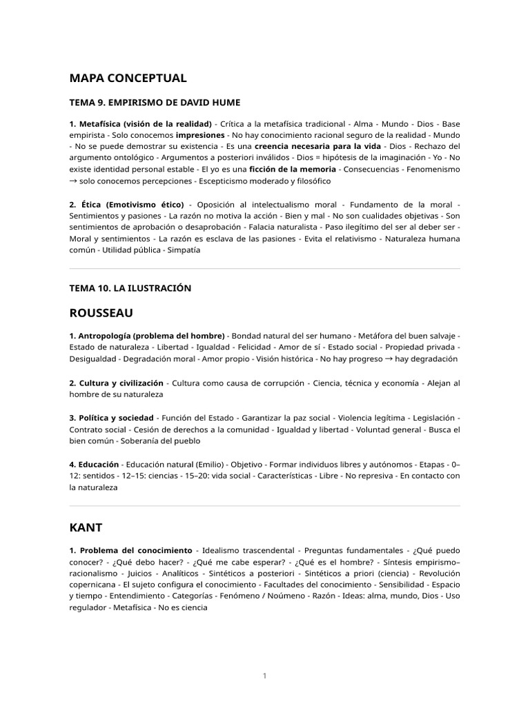 Mapa Conceptual - Hume, Rousseau Y Kant | PDF | Immanuel Kant | David Hume