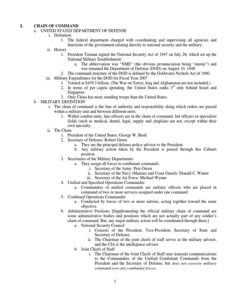 US Military Chain of Command Outline | PDF | Joint Chiefs Of Staff ...