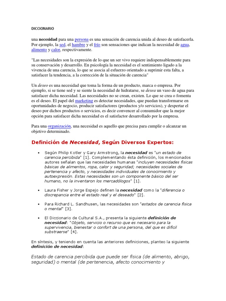 Definición de Necesidad y Deseo | PDF | Sicología | Conceptos psicologicos