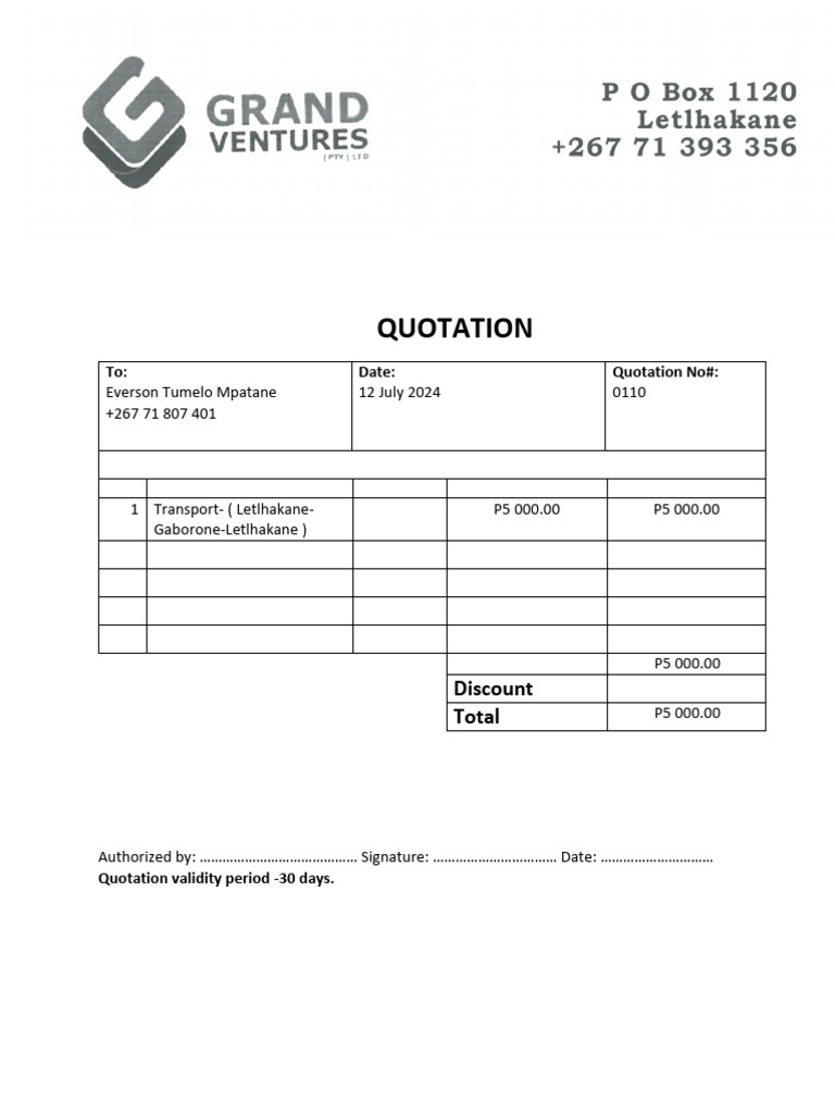Grand Ventures QUOTATION | PDF