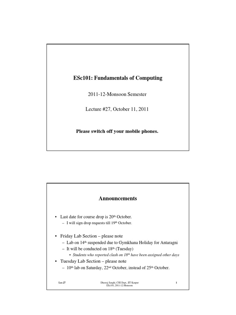 Esc101: Fundamentals of Computing Esc101: Fundamentals of Computing | PDF | Pointer (Computer ...